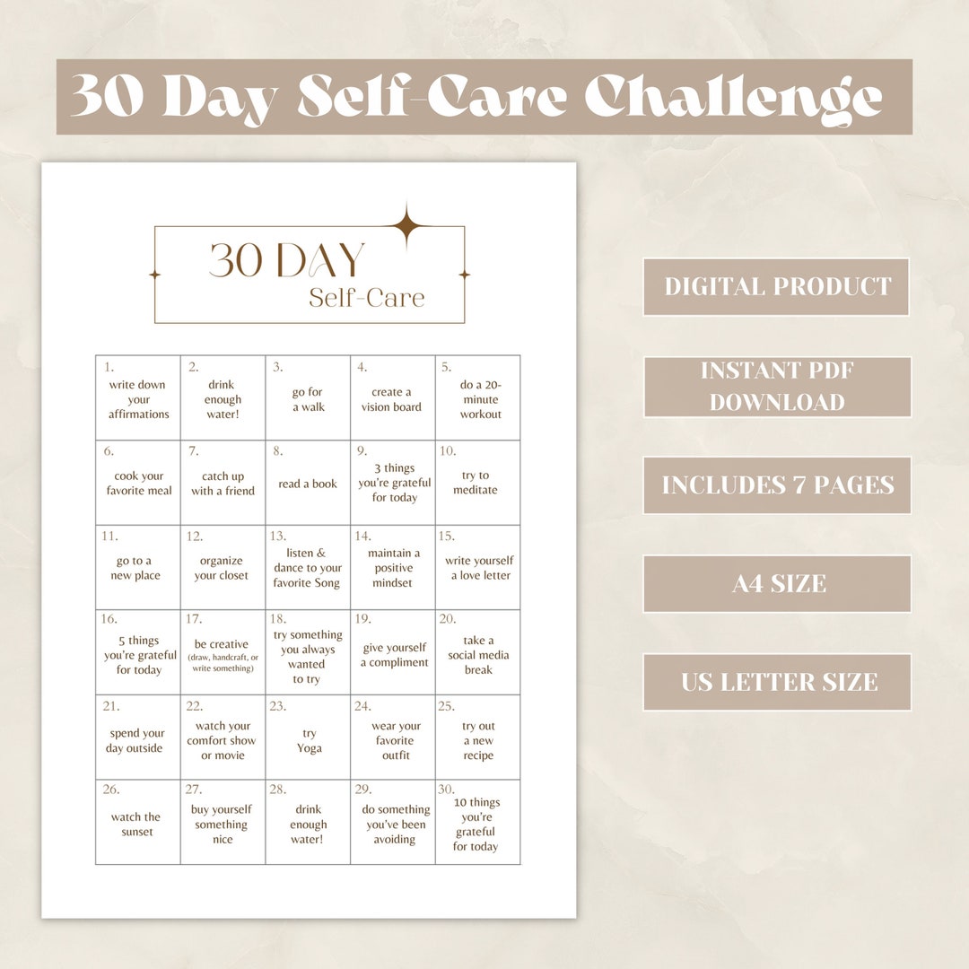 30 Day Self-care Challenge Printable Self-care Challenge - Etsy UK