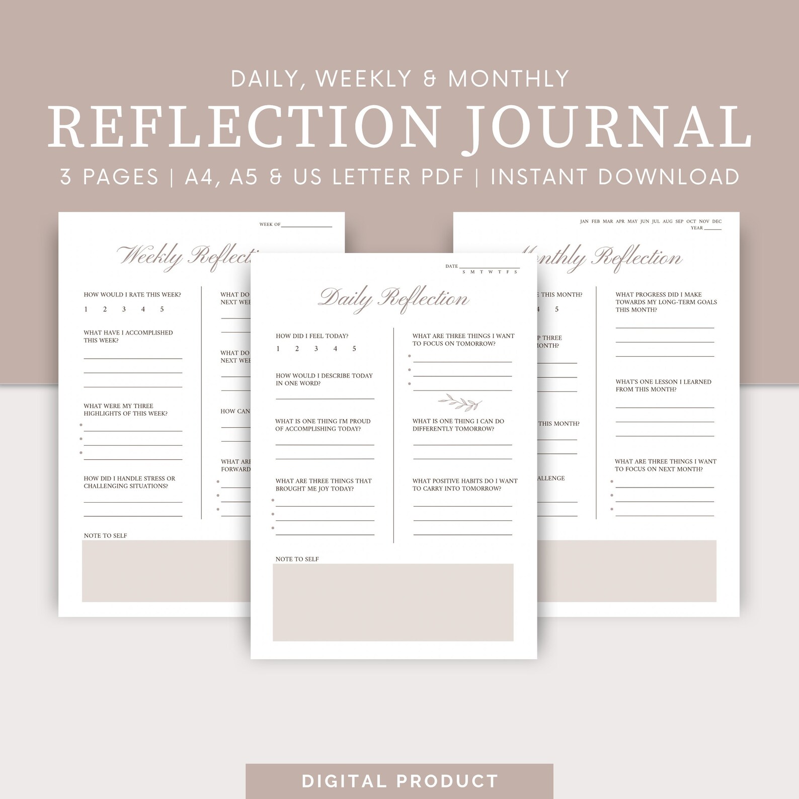 Printable Daily Reflection Journal Weekly Reflection Monthly Reflection ...