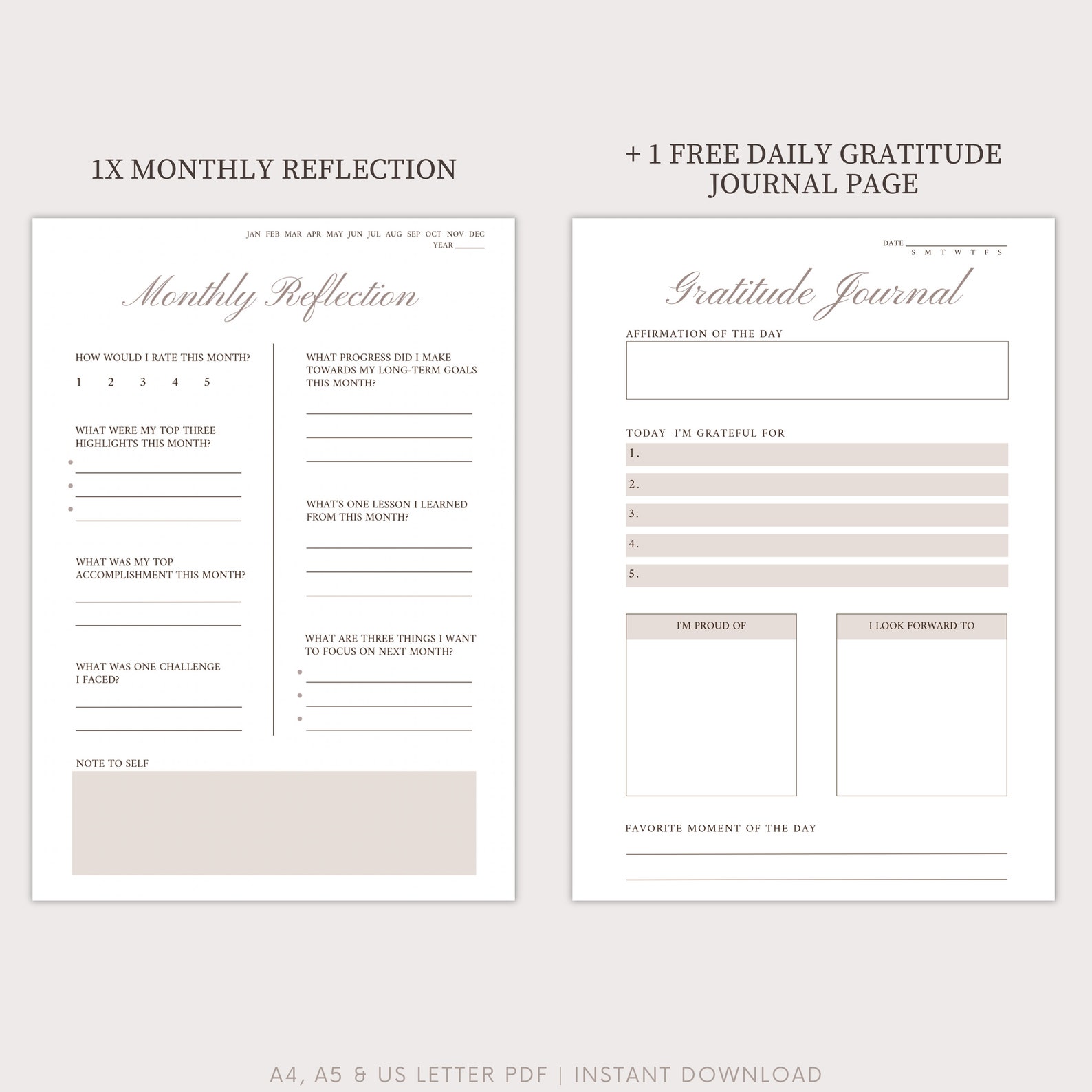 Printable Daily Reflection Journal | Weekly Reflection | Monthly ...