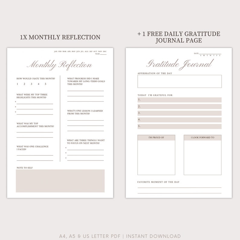 Printable Daily Reflection Journal | Weekly Reflection | Monthly ...