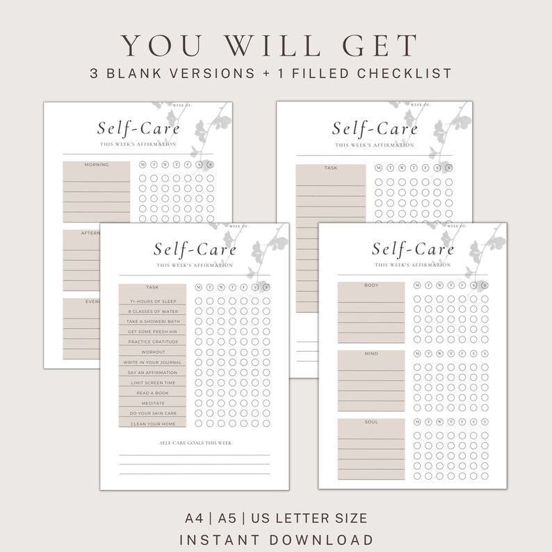 Printable Self-care Checklist: Daily Tracker (PDF Download) - Etsy