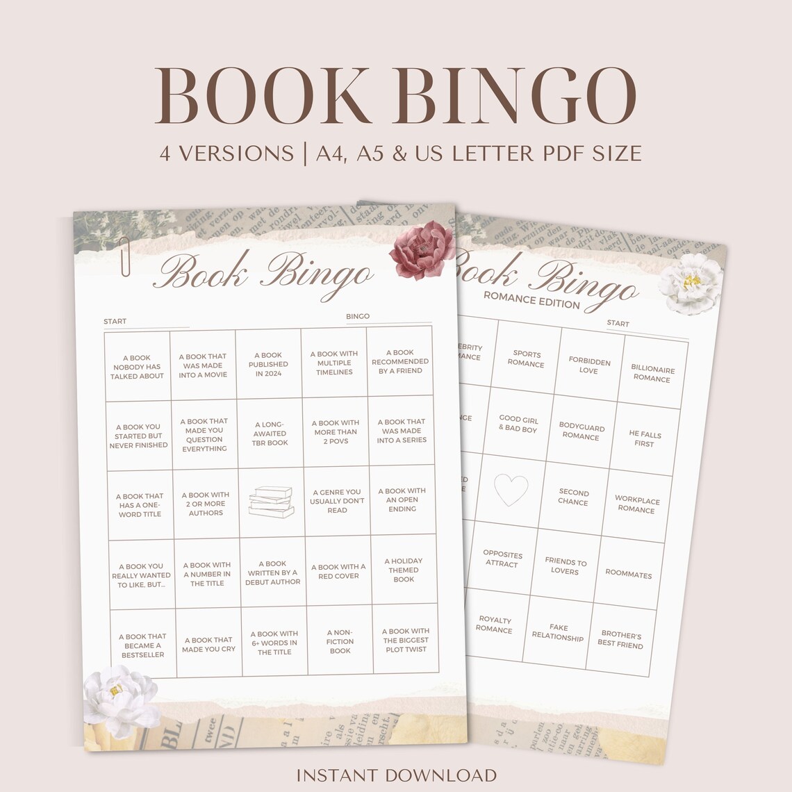 Printable Book Bingo Digital Reading Bingo A4, A5 & US Letter PDF ...