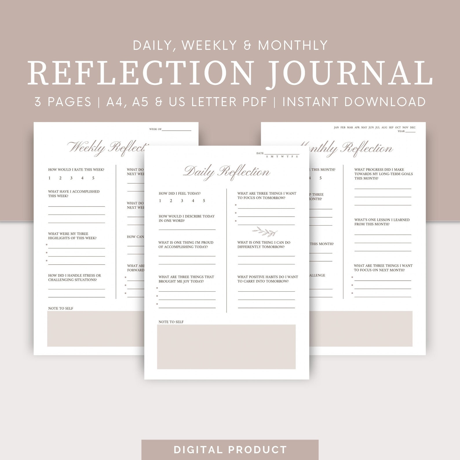 Printable Daily Reflection Journal | Weekly Reflection | Monthly ...