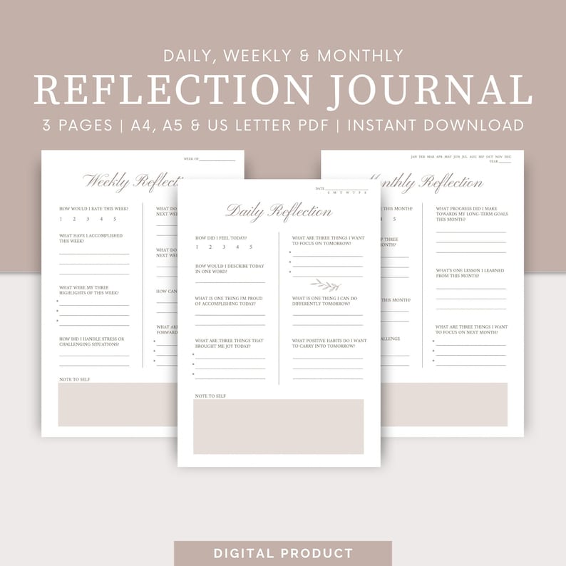 Printable Daily Reflection Journal | Weekly Reflection | Monthly ...