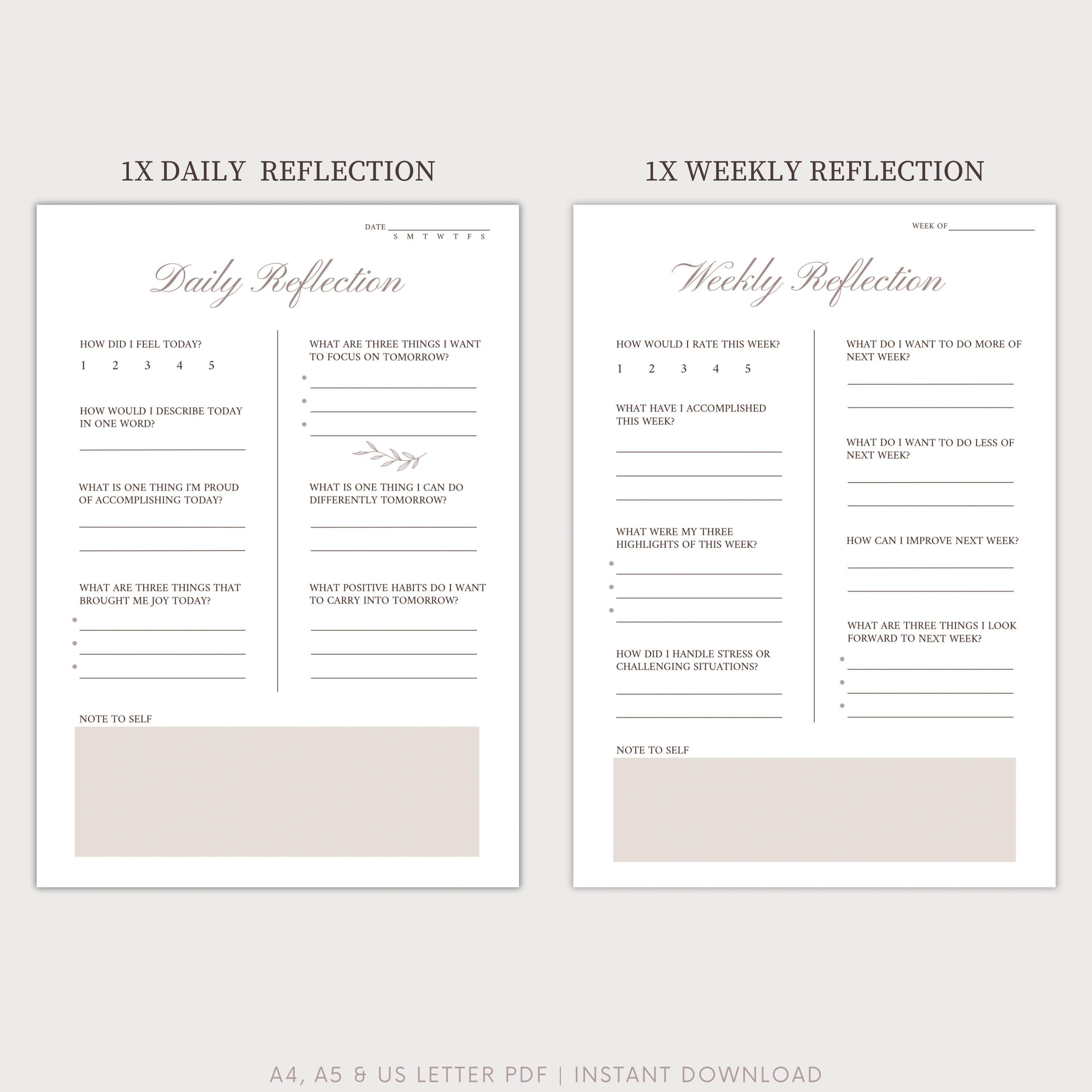 Printable Daily Reflection Journal | Weekly Reflection | Monthly ...