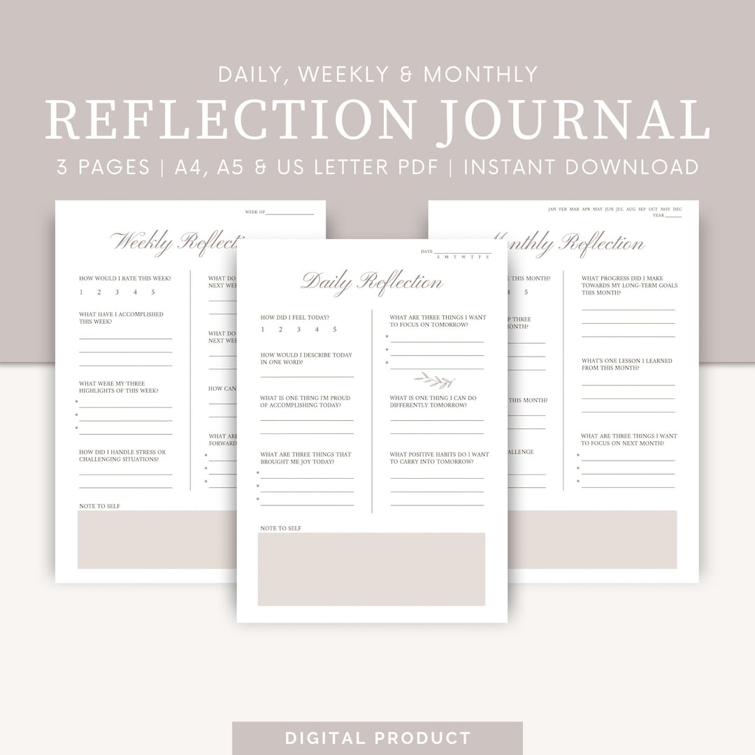 Printable Daily Reflection Journal Weekly Reflection Monthly Reflection Digital Journal Self ...