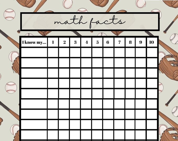 Baseball Math Chart (multiplication Tracker) - Etsy