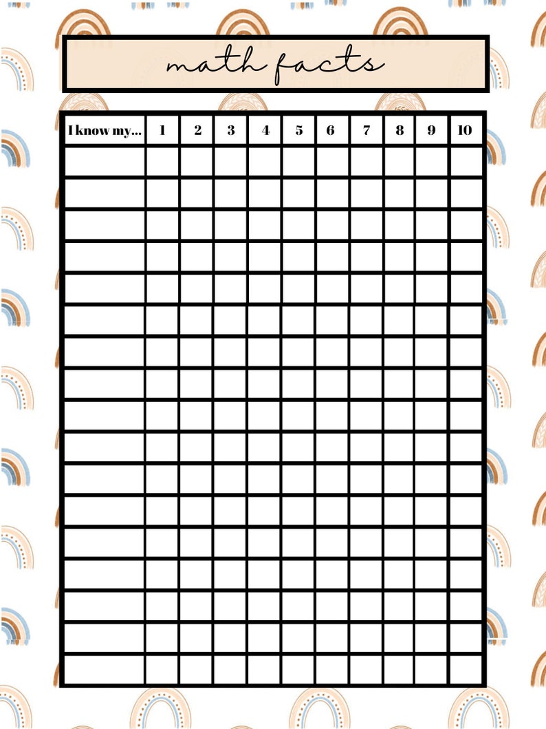 Boho Rainbow Math Chart (multiplication Tracker) - Etsy