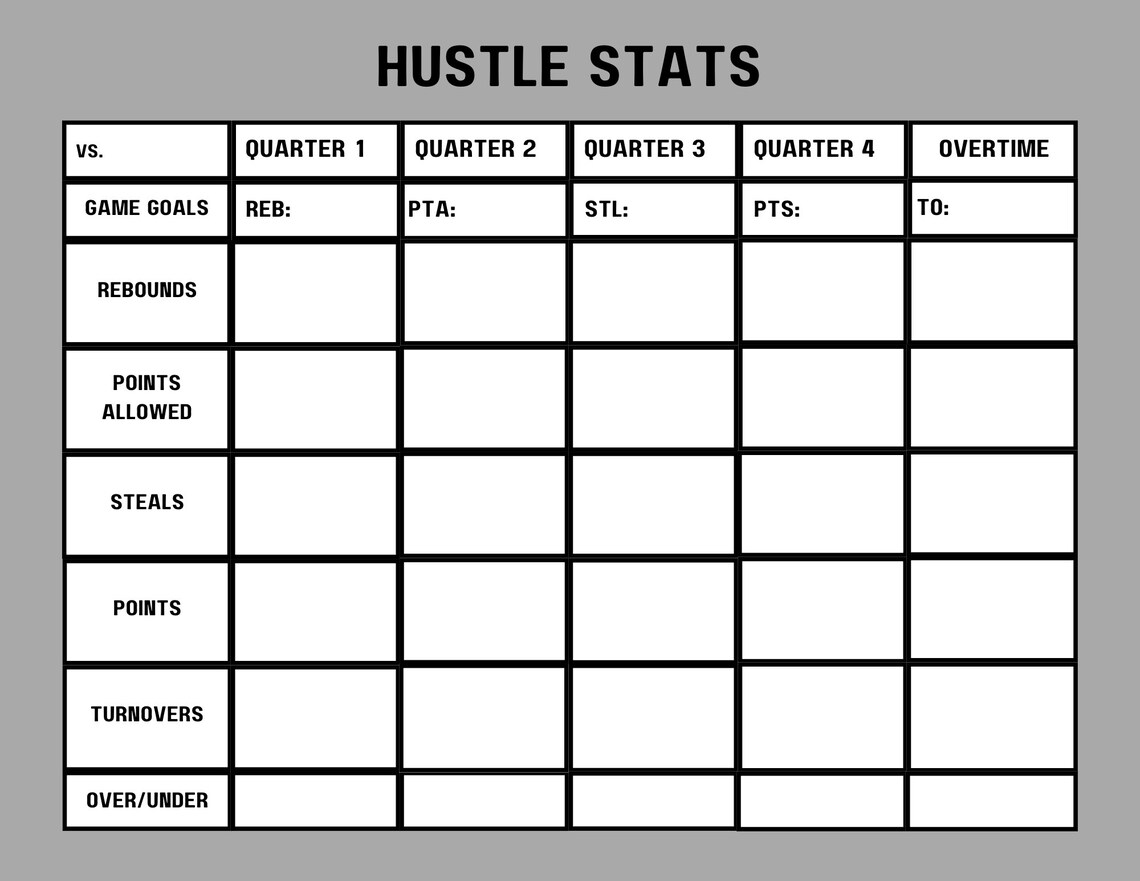 Basketball Hustle Stat Sheet-grey - Etsy