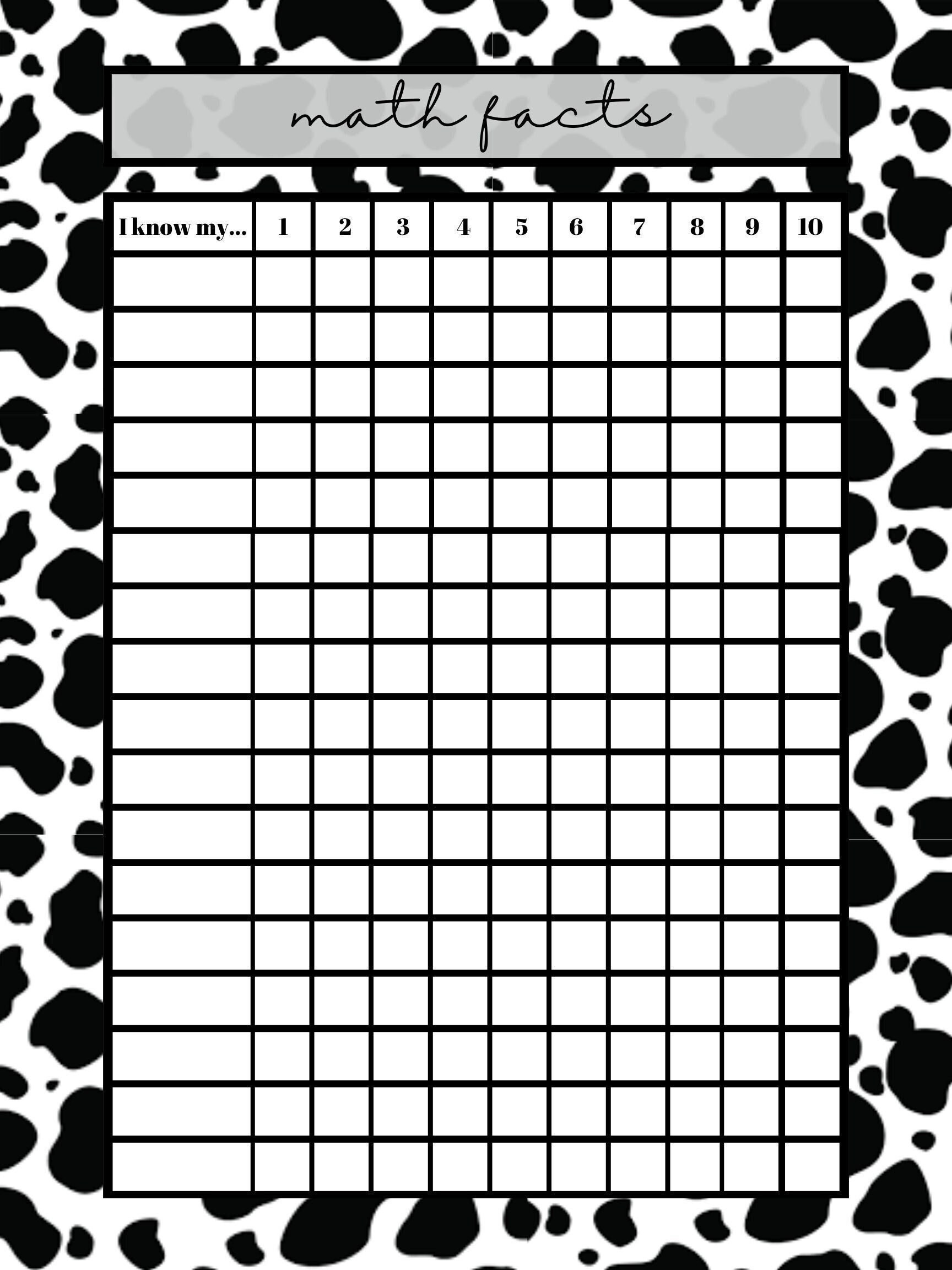 Cow Print Math Chart (multiplication Tracker) - Etsy
