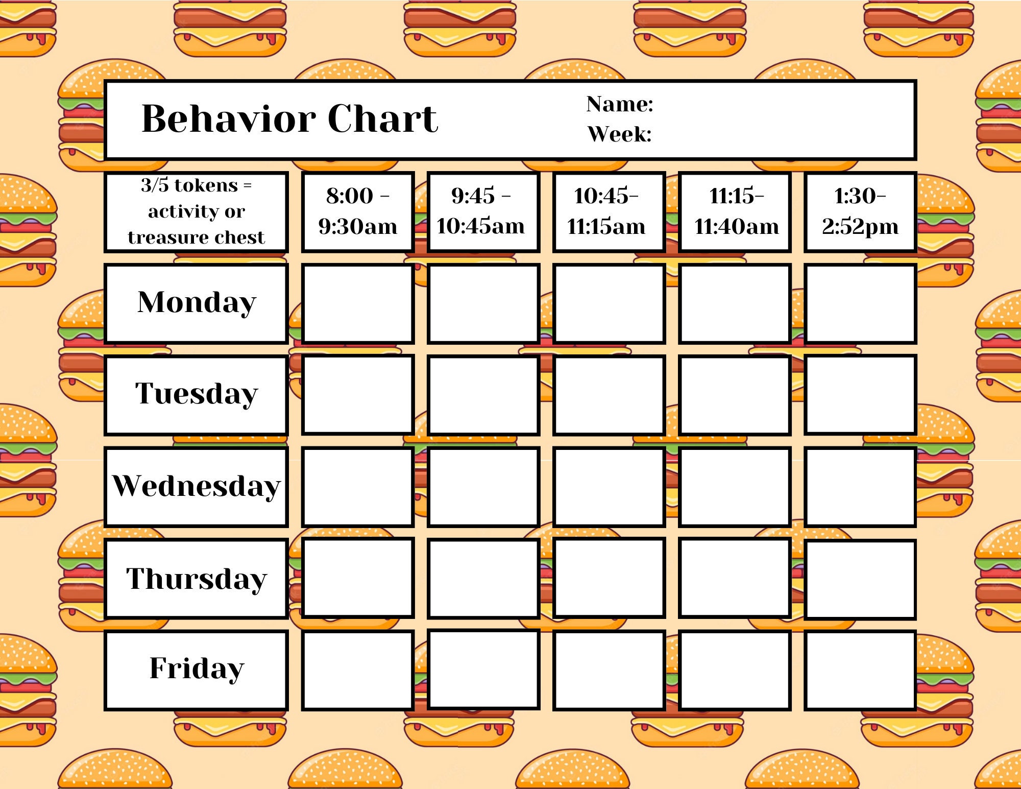 DIGITAL Hamburger Behavior Chart - Etsy