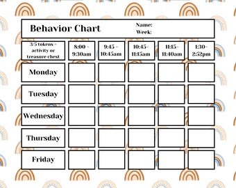 Bright Rainbow Boho Behavior Chart L Editable - Etsy