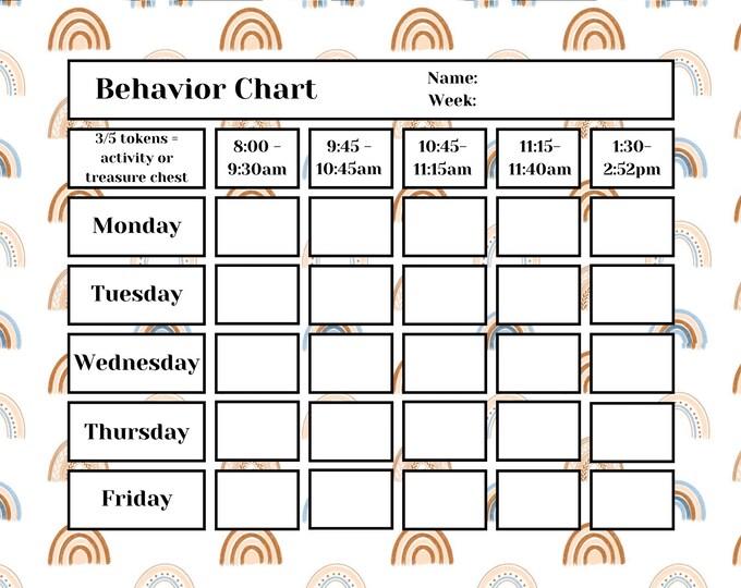 DIGITAL Boho Rainbow Behavior Chart - Etsy