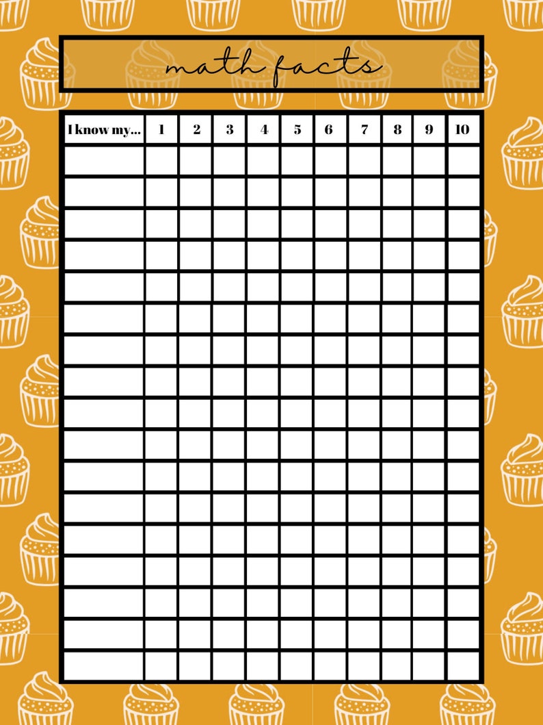 Cupcake Math Chart multiplication Tracker - Etsy