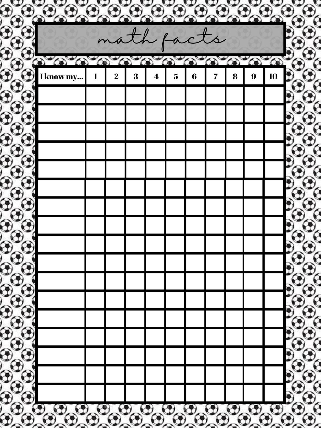 Soccer Math Chart (multiplication Tracker) - Etsy