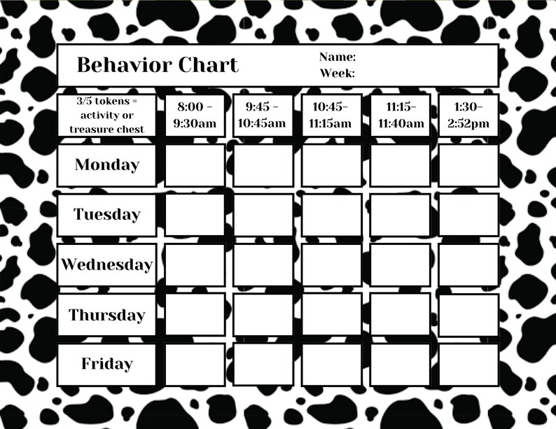 DIGITAL Cow Print Behavior Chart - Etsy