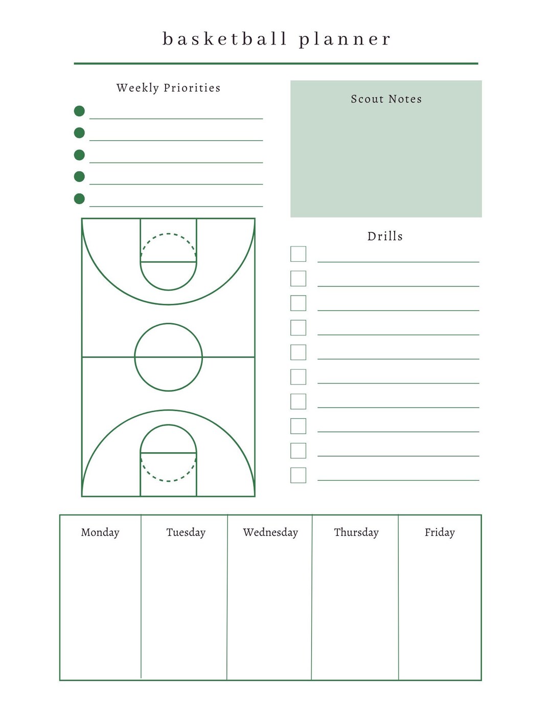Green Basketball Planner - Etsy