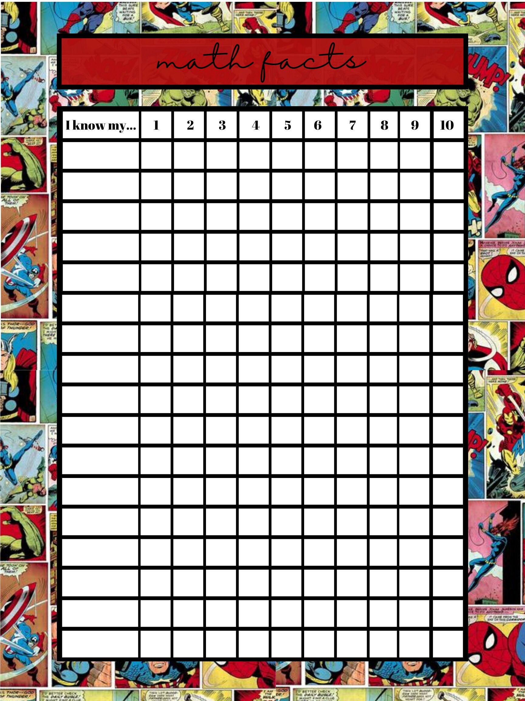 Marvel Math Chart multiplication Tracker - Etsy
