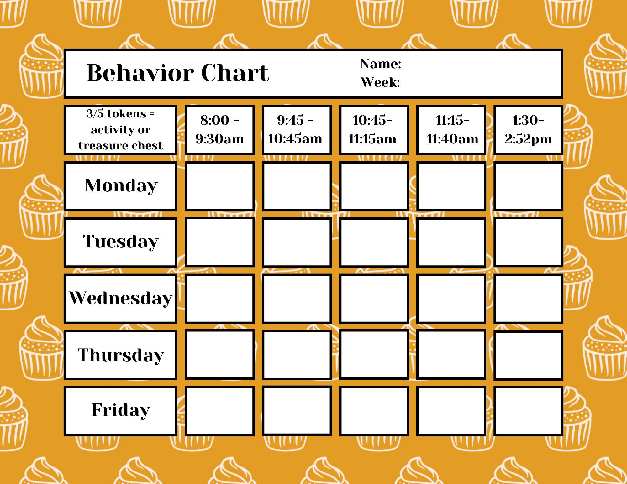 DIGITAL Cupcake Behavior Chart - Etsy
