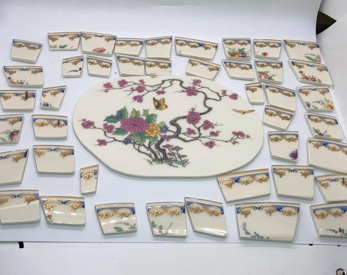 Broken China Mosaic Tiles, Hand Cut Tiles, Vintage China Mosaic Tiles ...