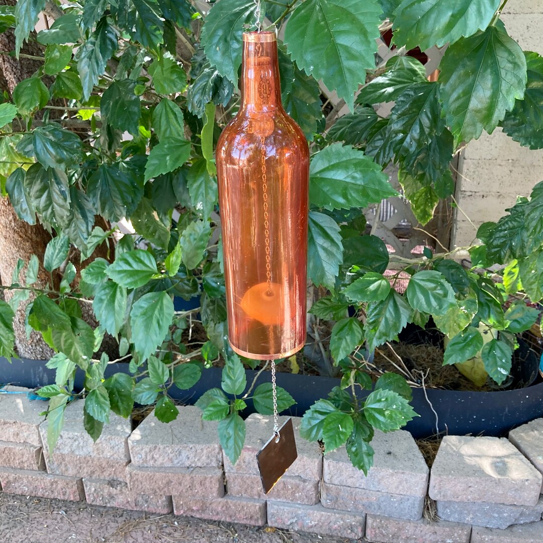 Wind Chimes, Glass Wine Bottle, Stained Glass Wind Catcher, Hardwood ...