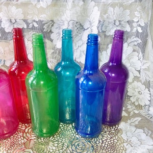 Colored Glass Bottles, 8 Bottle Set, Tinted Wine Bottles, Bottle Tree ...