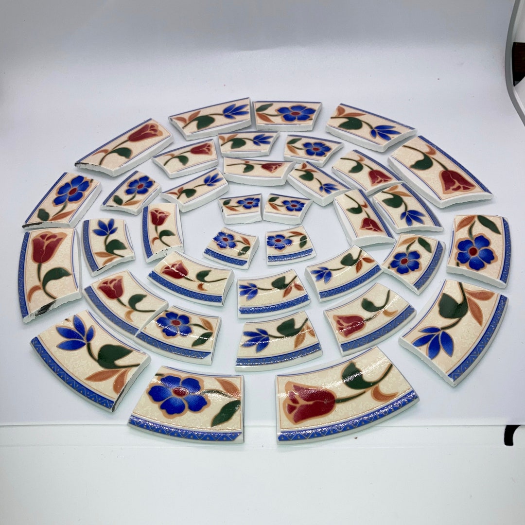 Broken China Mosaic Tiles, Hand Cut Tiles, Vintage China Mosaic Tiles, Jewelry Tile, Broken Dish ...