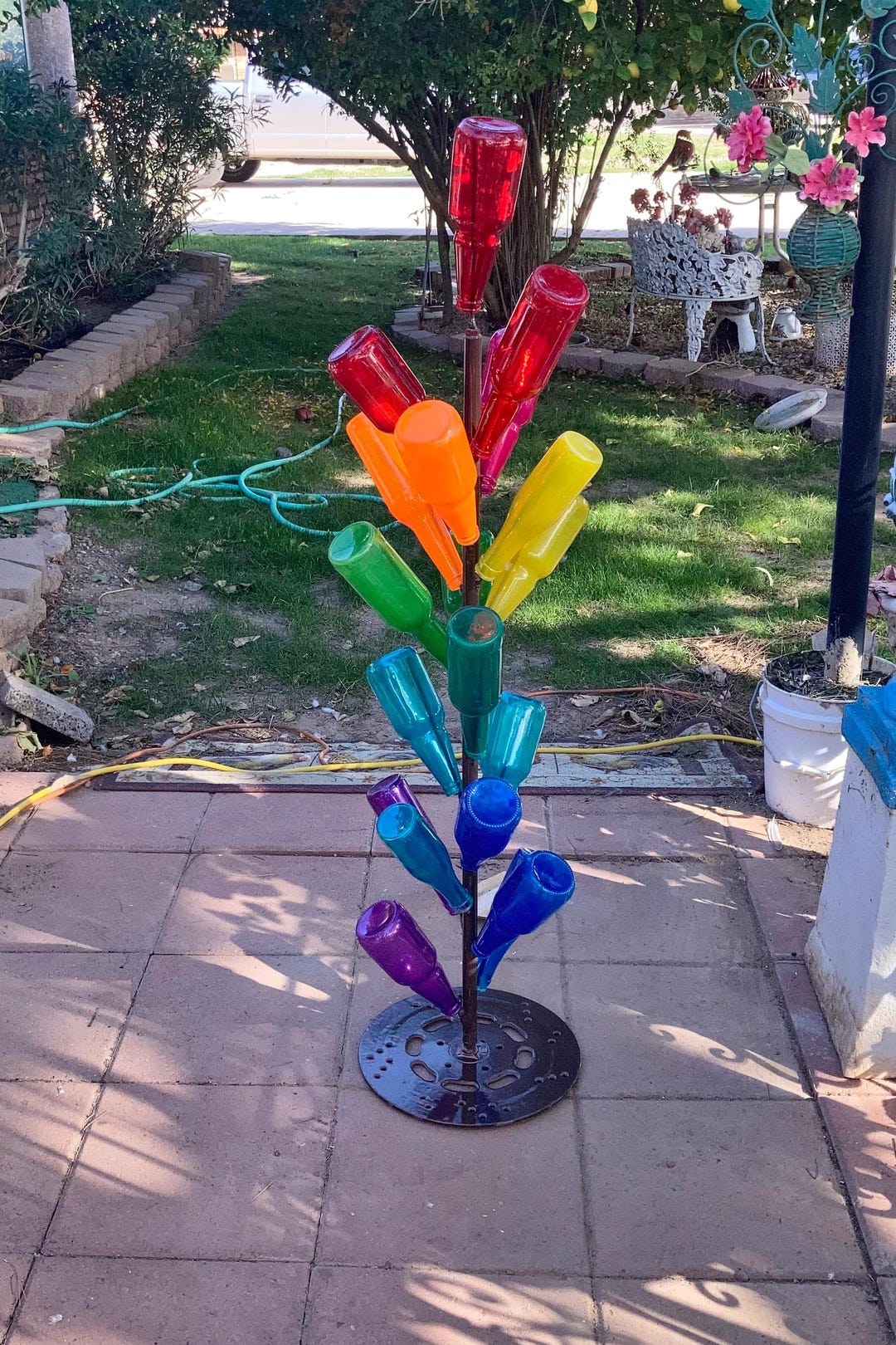 Bottle Tree: 19 Colored Glass Beer Bottles Included, 4 Foot Tree, Brown ...