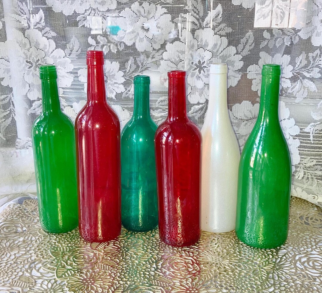 Colored Glass Bottles, Set of 6 Tinted Wine Bottles, Bottle Tree ...