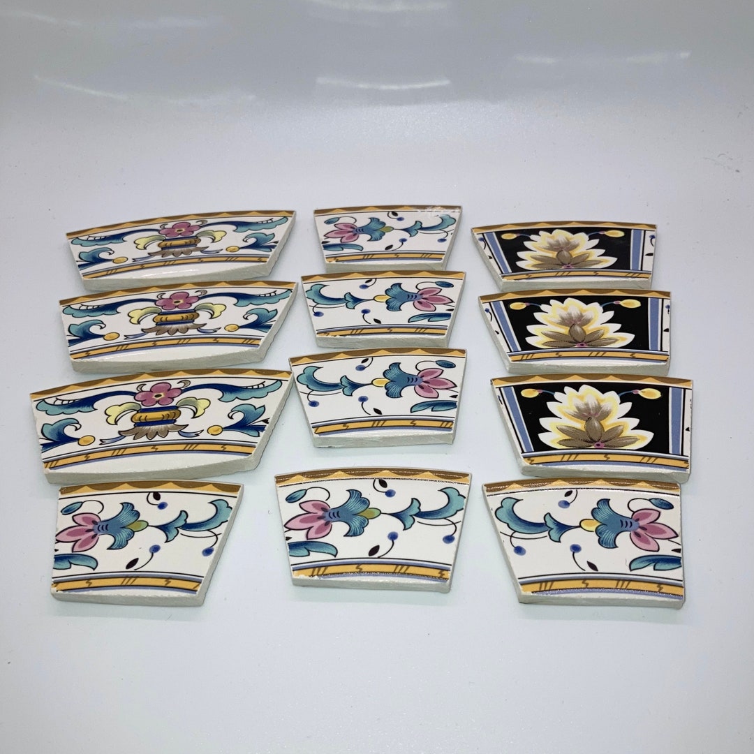 Broken China Mosaic Tiles, Hand Cut Tiles, Vintage China Mosaic Tiles ...