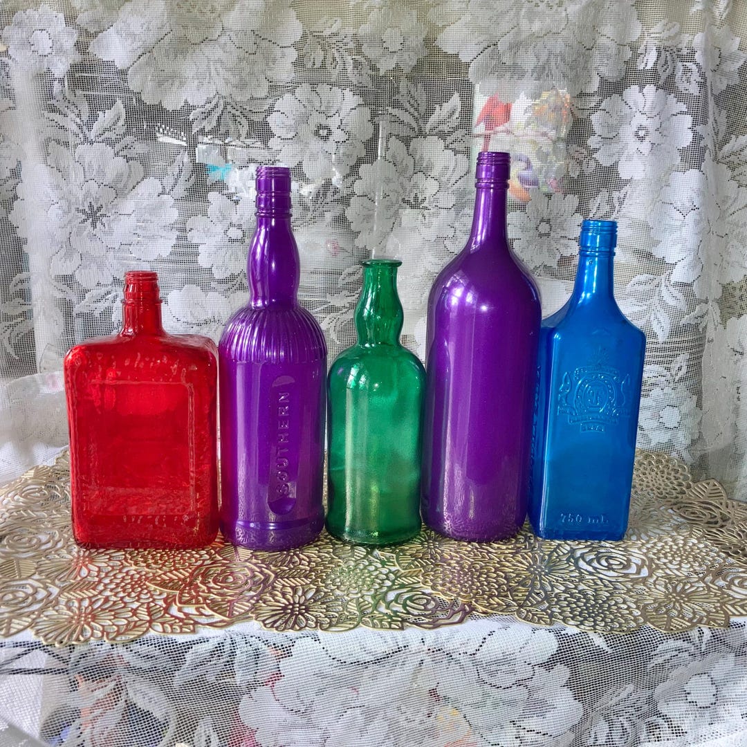 Colored Glass Bottles, 5 Piece Set, Tinted Wine Bottles, Bottle Tree ...