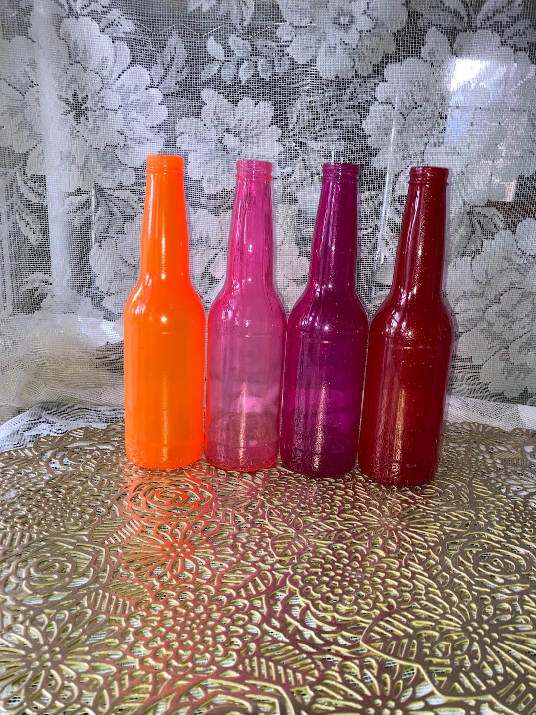 Colored Glass Bottles, 4 Bottle Set, Tinted Beer Bottles, Bottle Tree ...