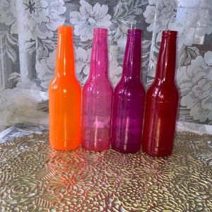 Colored Glass Bottles, 4 Bottle Set, Tinted Beer Bottles, Bottle Tree ...