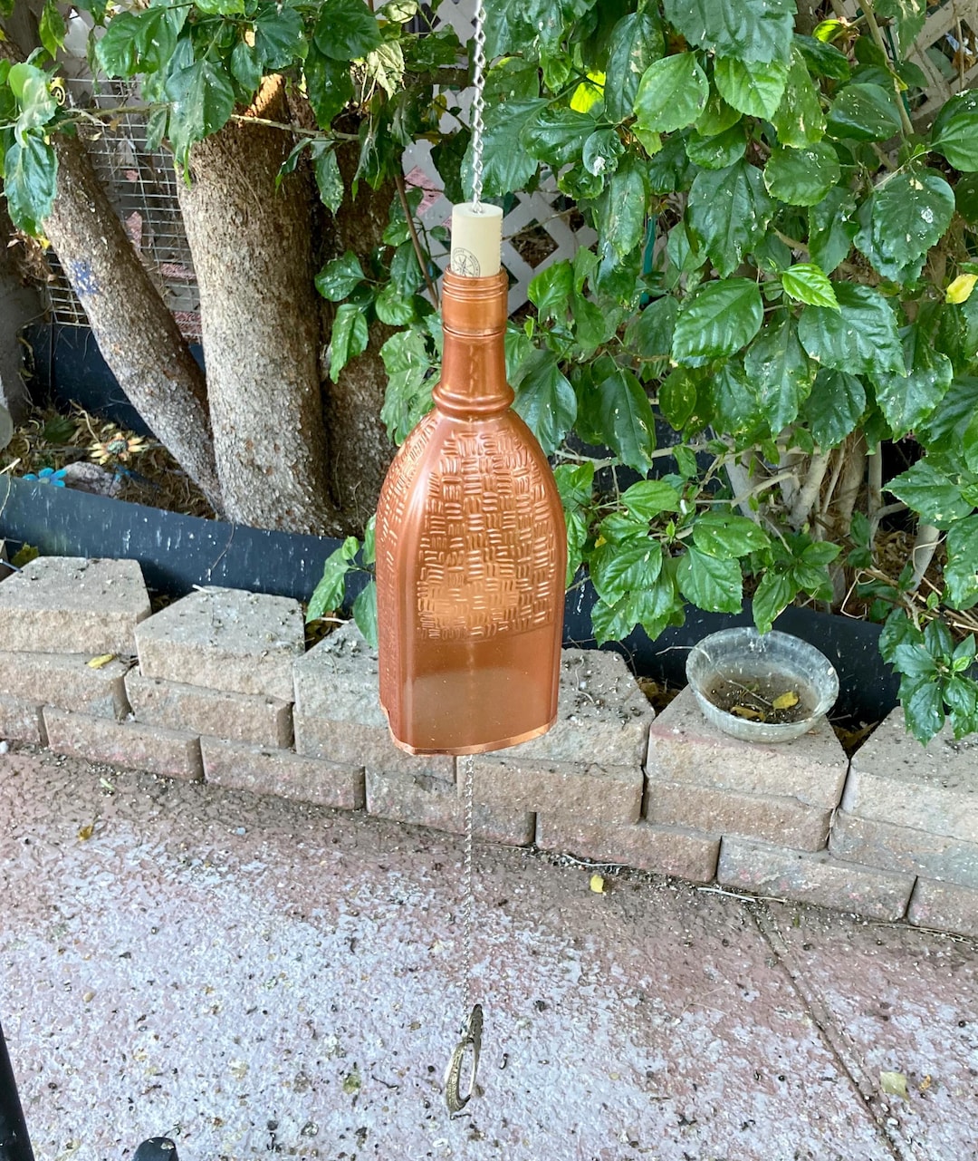 Wind Chimes, Glass Wine Bottle, Wings Pendant, Wind Catcher, Hardwood ...