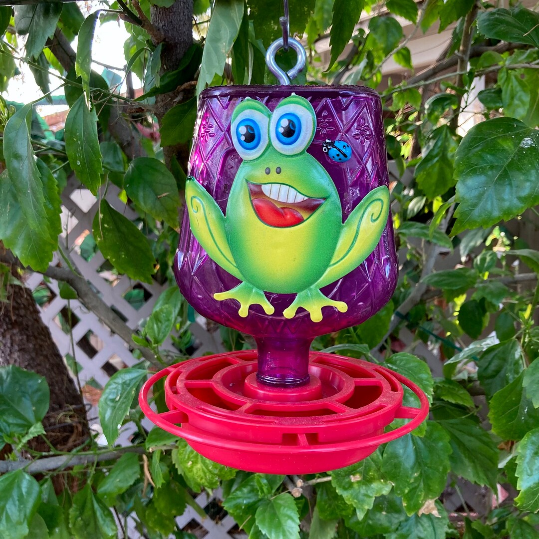 Bird Feeder, Seed Feeder, Thistle Feeder, Metal Frog, Recycled Glass ...