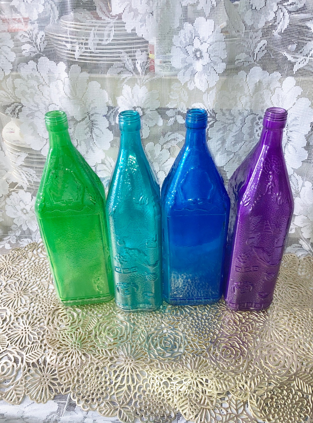 Tinted Glass Bottle Set: Decorative Colored Wine Bottles, 14 Inch - Etsy