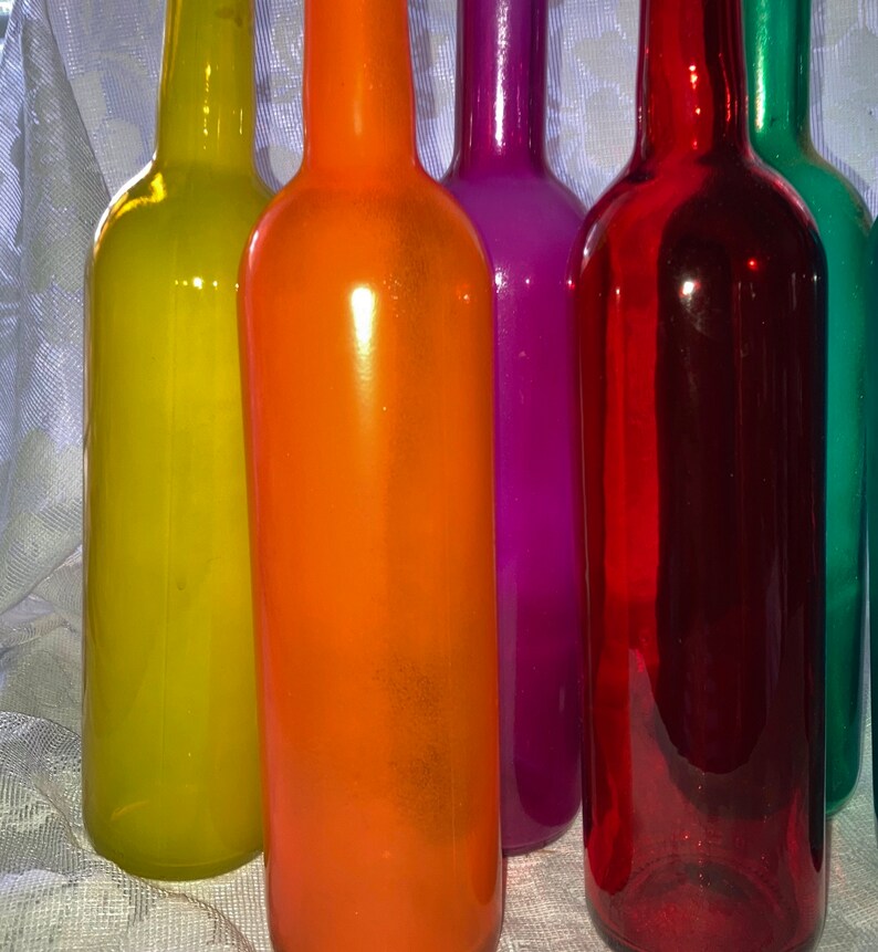 Colored Glass Bottles 8 Bottle Set Tinted Wine Bottles Bottle Tree Bottles Bottle Wall Bottles