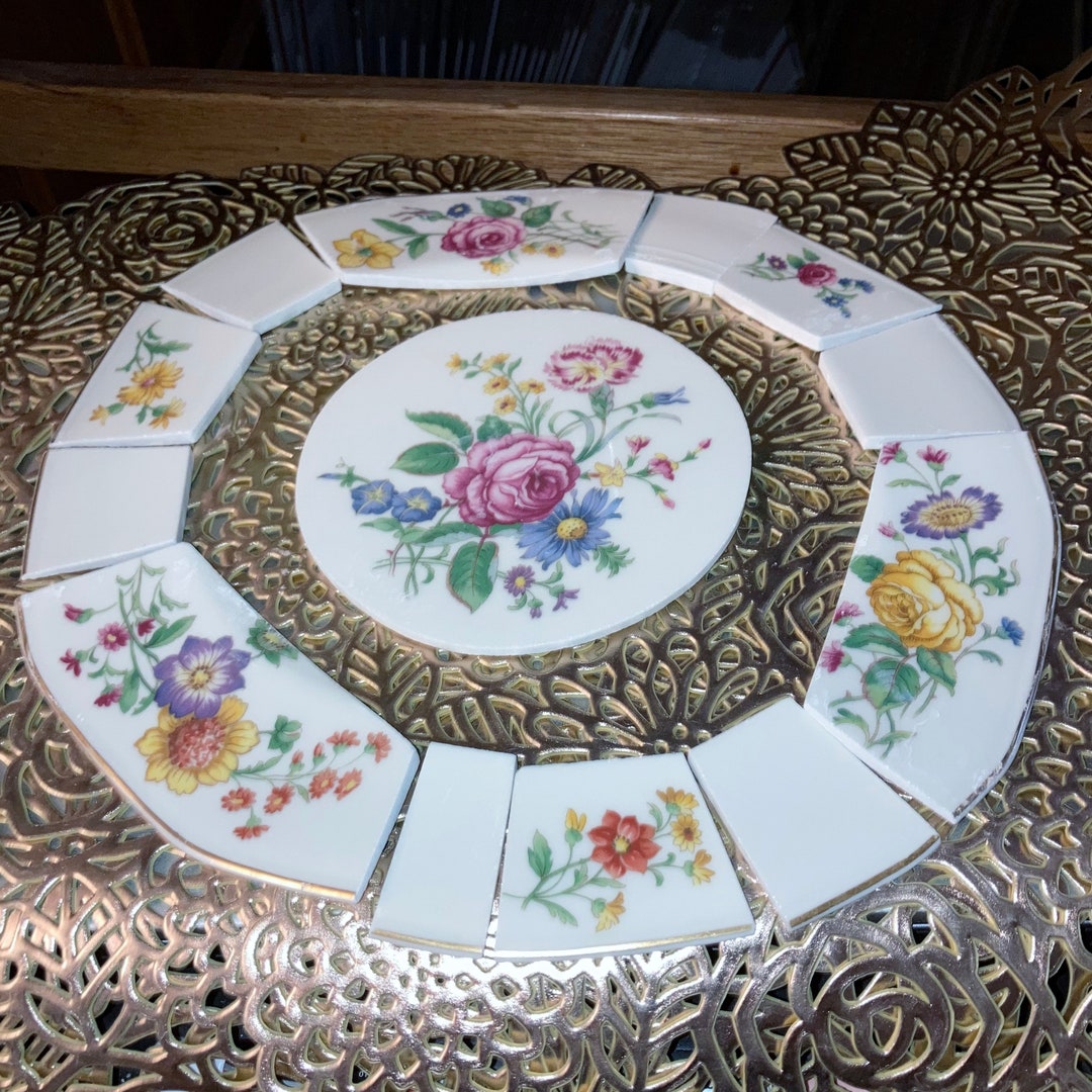 Broken China Mosaic Tiles, Hand Cut Tiles, Vintage China Mosaic Tiles ...