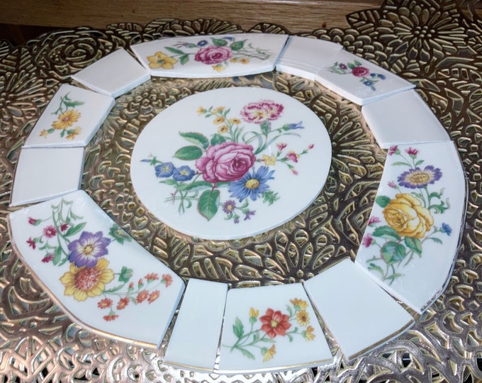Broken China Mosaic Tiles, Hand Cut Tiles, Vintage China Mosaic Tiles ...