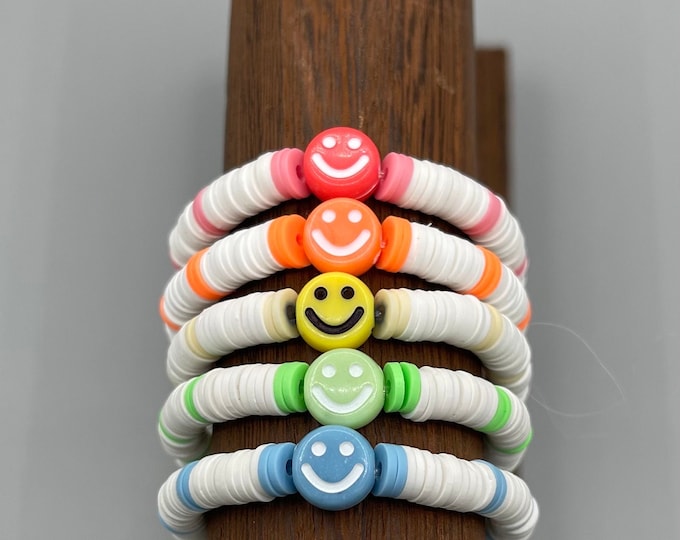 Smiley and Pearl Bracelets Preppy Bracelets Trendy Stack Bracelets ...