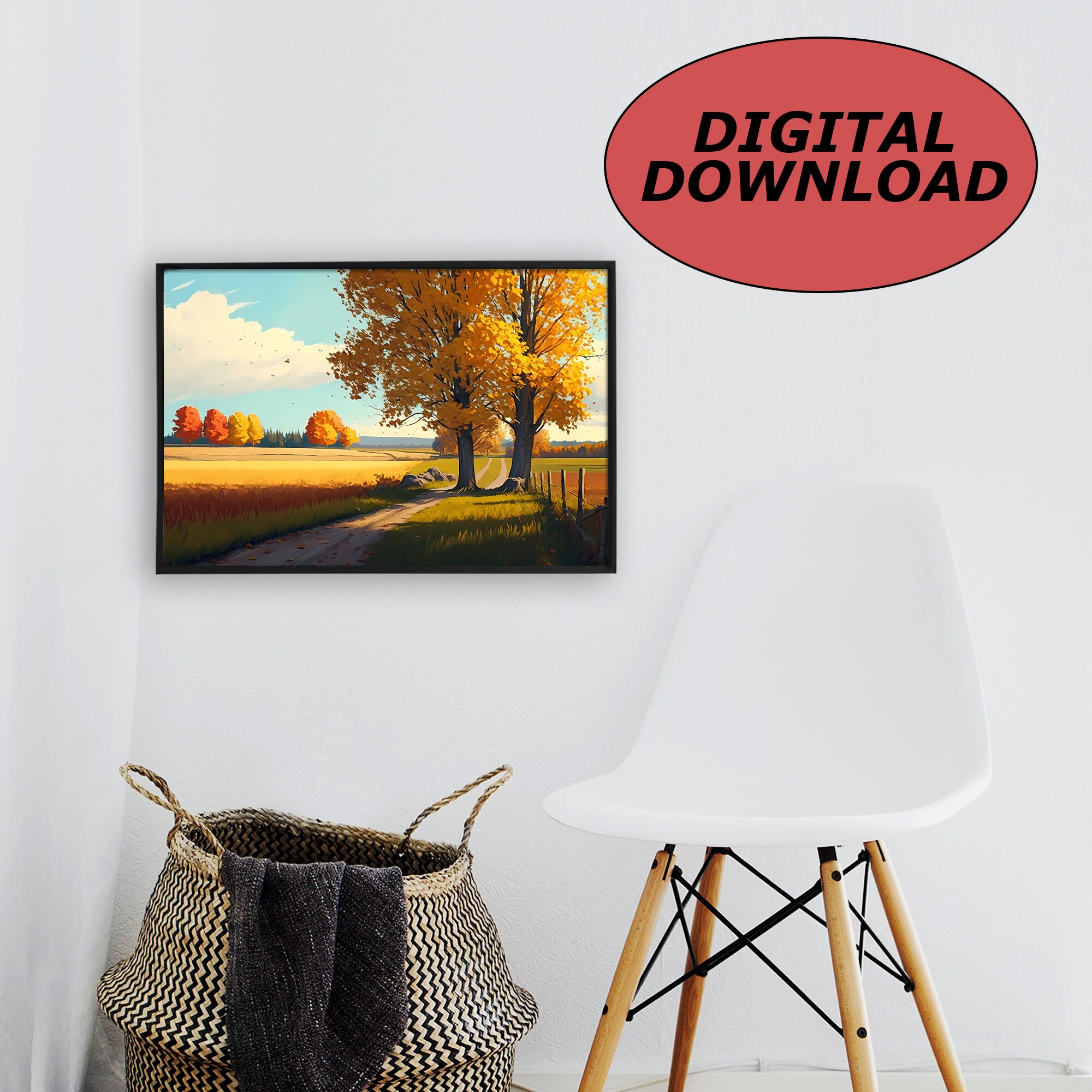 Rustic Fall Road Art Print Vibrant Autumn Trees Scenic Country Drive ...