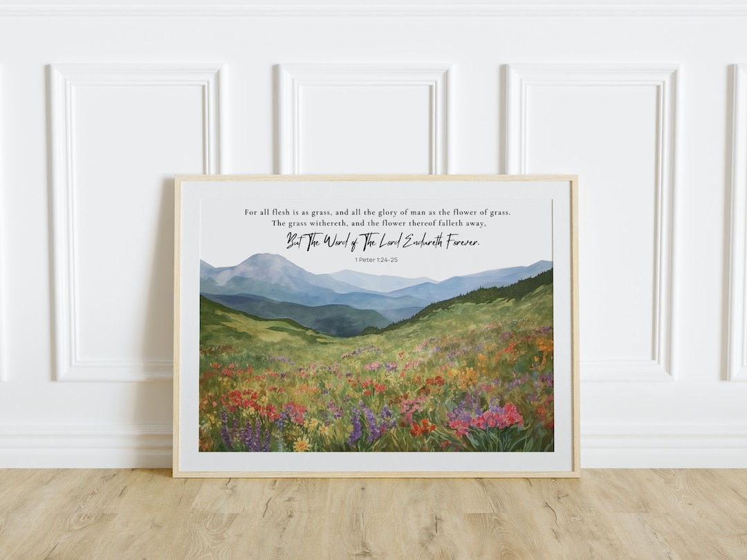 Wildflower Landscape Painting With Bible Verse, Scripture Bible Poster ...