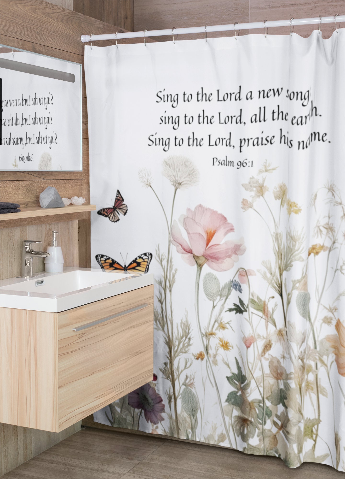 Christian Shower Curtain - Floral Bath Curtain | Bible Verse Bathroom ...