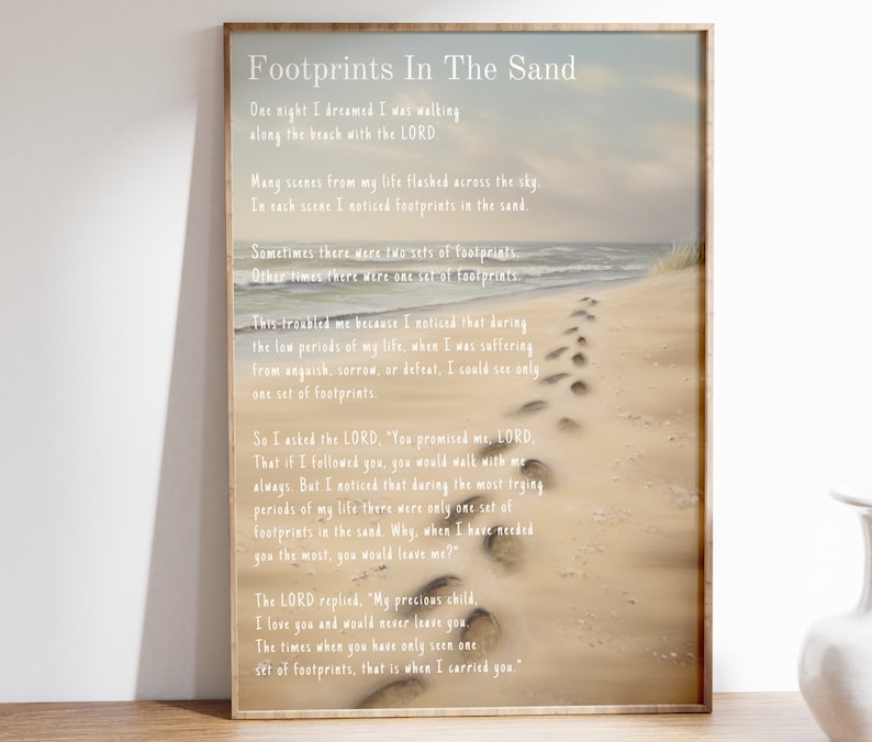 Footprints in the Sand Wall Art | Christian Decor, Footprints Poem ...