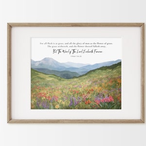 Wildflower Landscape Painting With Bible Verse, Scripture Bible Poster ...