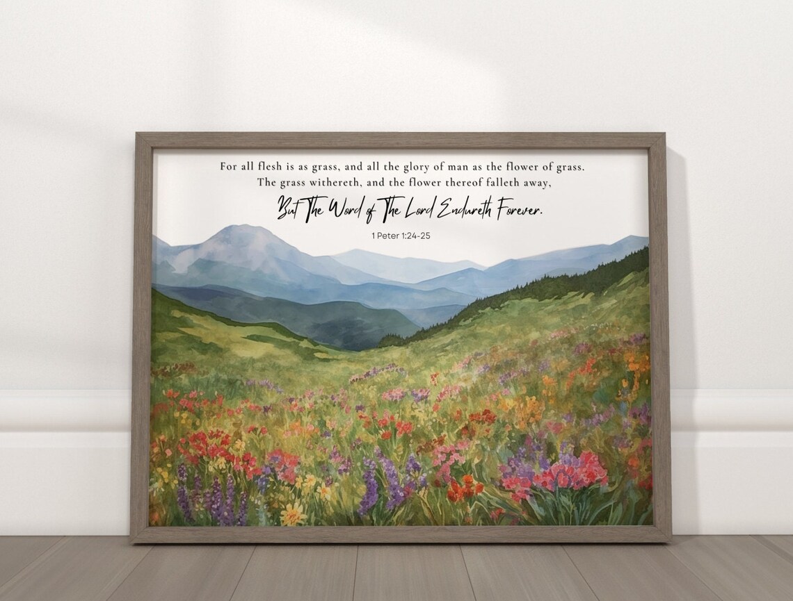 Wildflower Landscape Painting With Bible Verse, Scripture Bible Poster ...