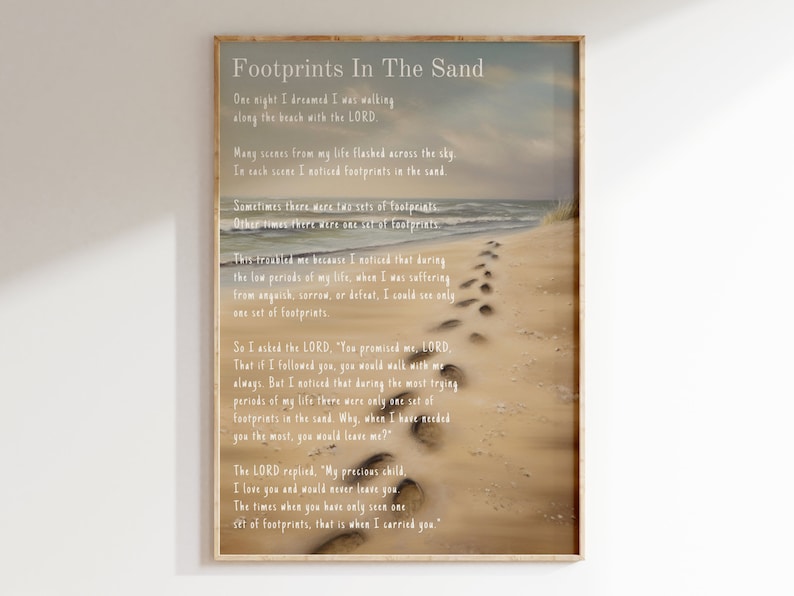 Footprints in the Sand Wall Art | Christian Decor, Footprints Poem ...
