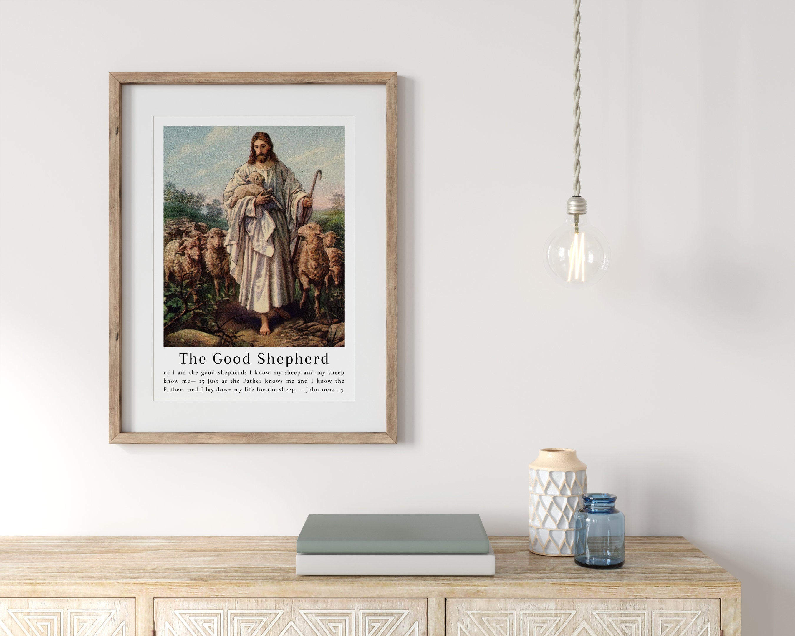 The Good Shepherd Vintage Jesus Wall Art With Bible Verse - Etsy