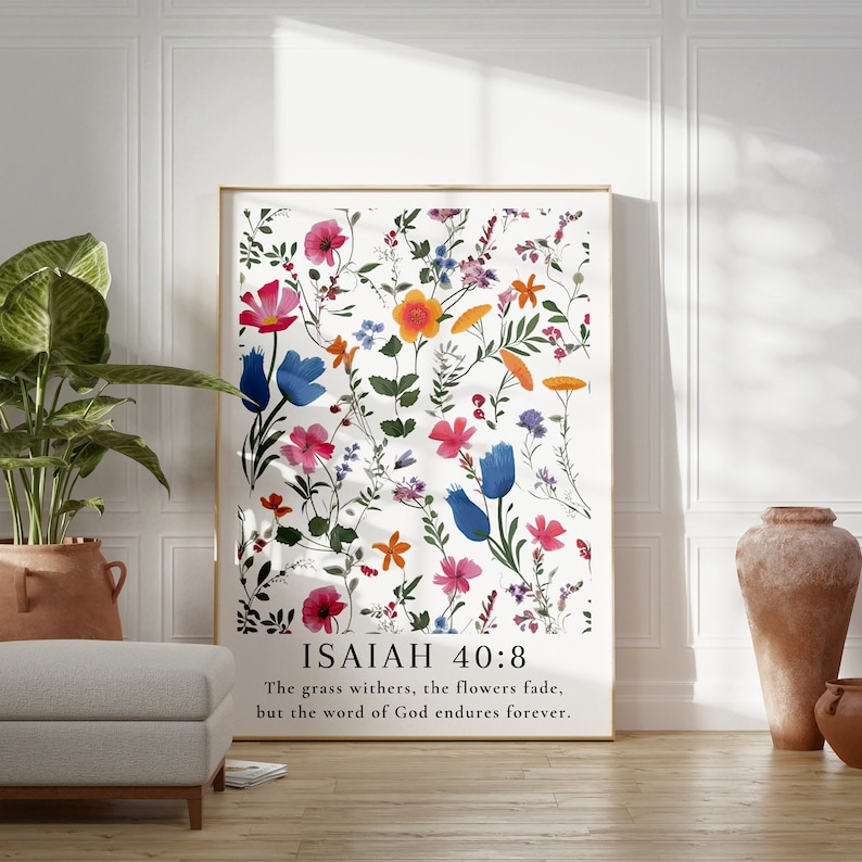 Isaiah 40:8 Flower Art Print | Bible Verse Wall Art | Christian Home ...