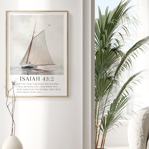 Scripture Wall Art W/ Vintage Sailboat Painting | Bible Verse Wall Art ...
